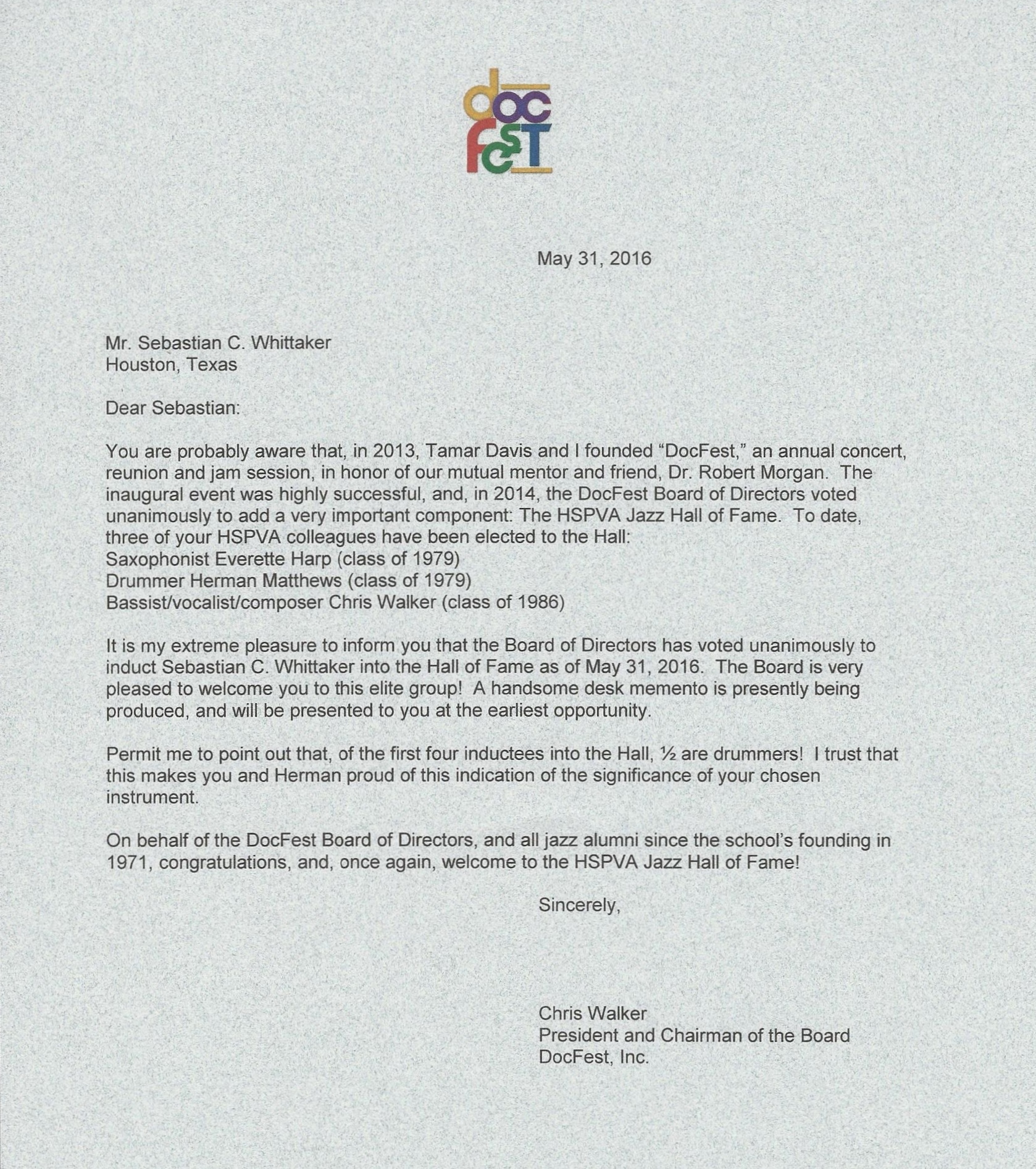 2016: Sebastian Whittaker (’85) – DocFest Houston